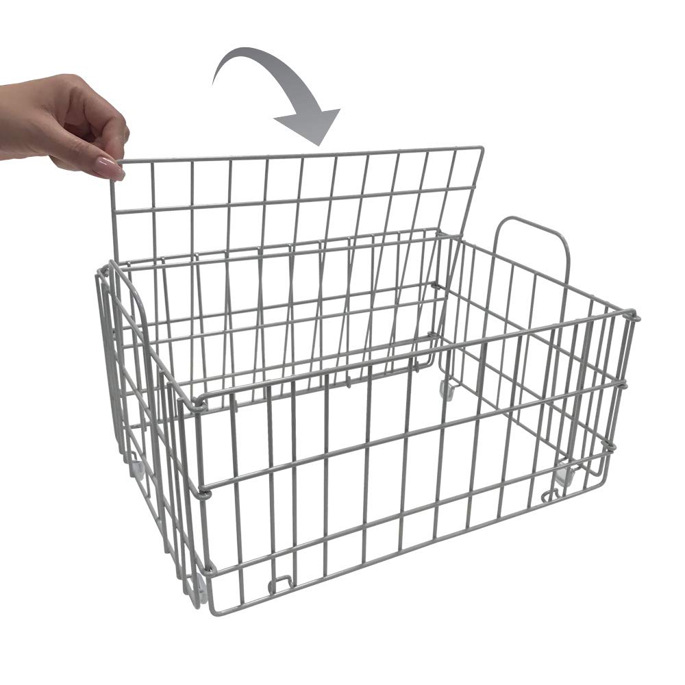Atlantic Tabletop Wire Storage Basket, Heavy-Gauge Powder-Coated Metal Wire Construction, Stackable for Easy Expansion, Collapsible & Foldable, Non-Slip Feet, Plastic Liner, PN 23308041 β Gray