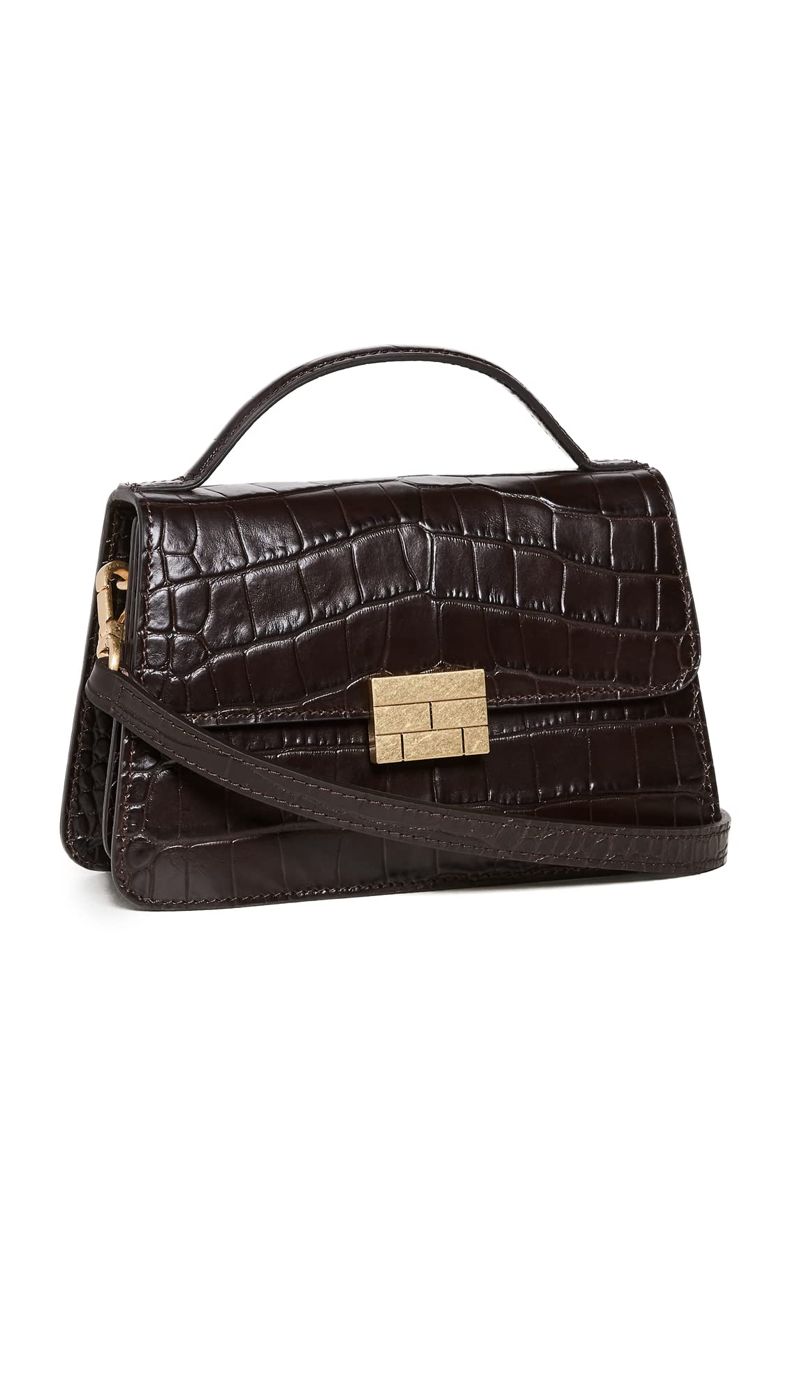 FRAME Women's Le Signature Small Top Handle Bag, Chocolate Croc, Brown, One Size
