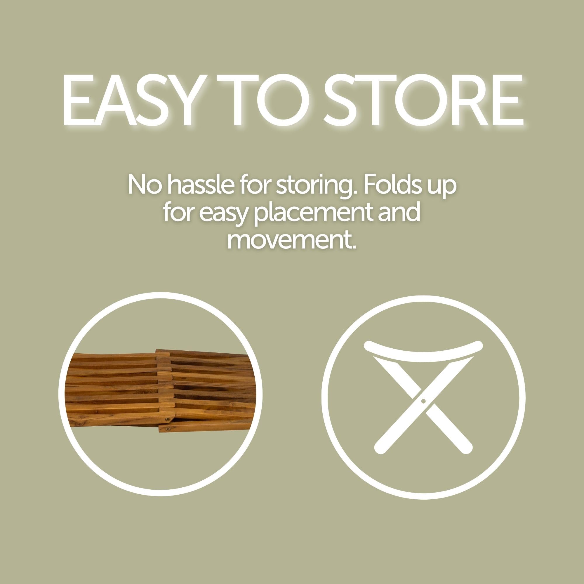 Nordic Style Assembled Bathroom, Spa Teak Wood Folding Stool and Seat 17.7" (Oiled)