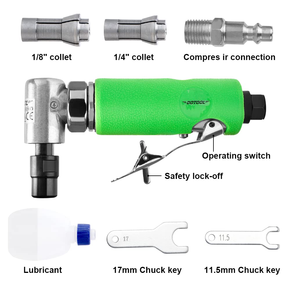 DOTOOL Air Right Angle die Grinder,1/4'' Angle Die Grinder,22000 RPM , Pneumatic 90 Degree Die Grinder with 1/4" and 1/8" Collets for Grinding, Polishing, Cutting and More
