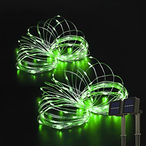 BEEWIN 2 Pack Solar Fairy Lights Outdoor,33ft 100LED Solar Powered String Lights Waterproof,8 Modes Green Solar Christmas Lights for St. Patrick's Day,Halloween,Patio,Yard,Wedding,Party (Green)