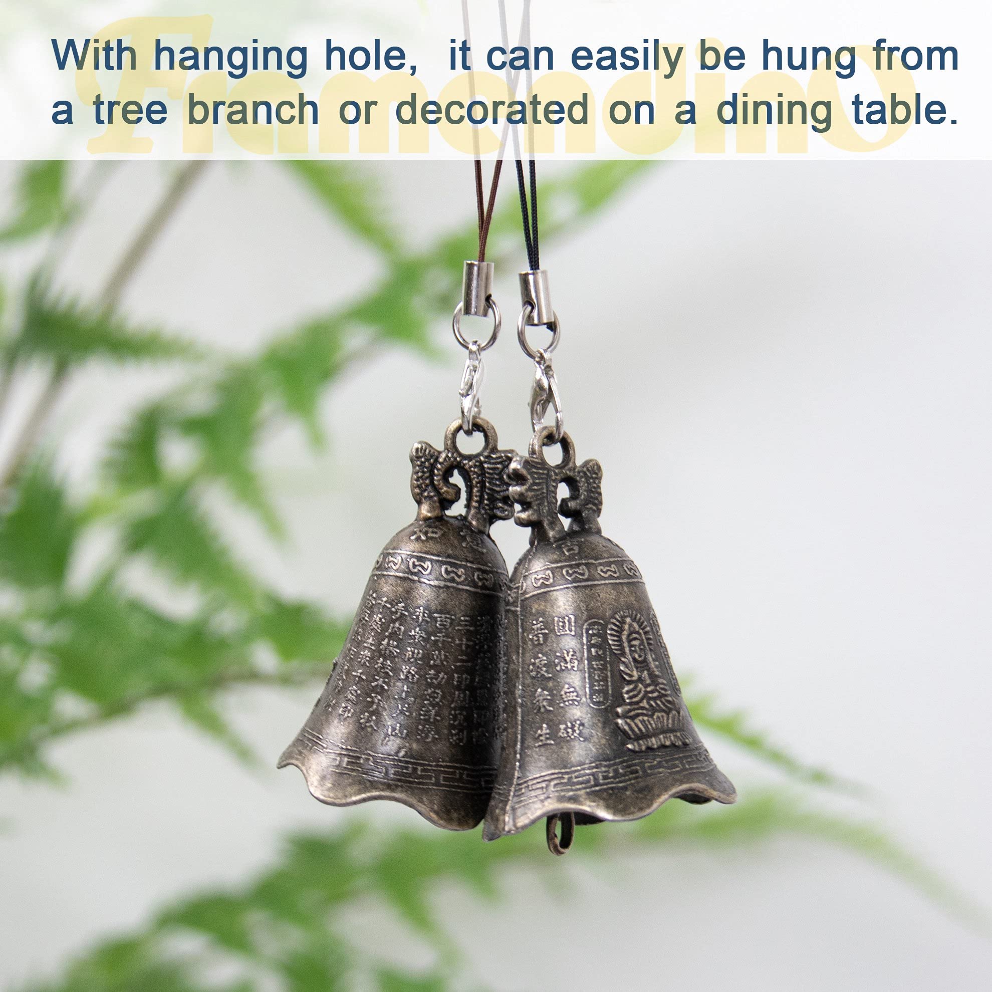 Framendino, 10 Pack Mini Pray Buddha Feng Shui Bell Pendant for Crafts Home Garden Decorative Bronze