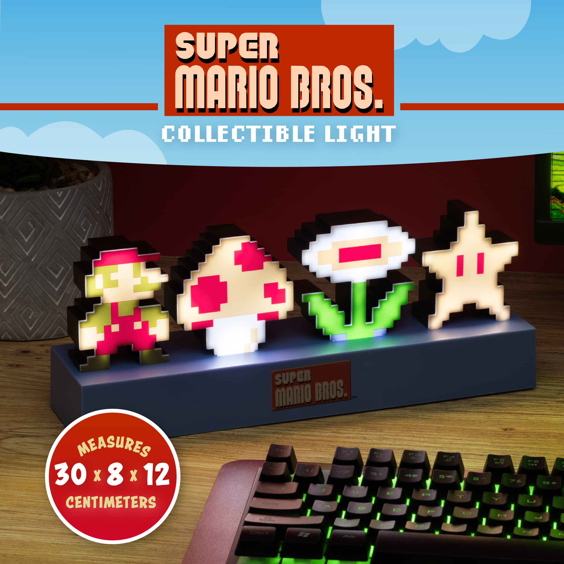 Paladone Super Mario Bros Icons Light, Sound Reactive Mode, Decorative Light Up Super Mario Figure Bedroom Accessories & Decor