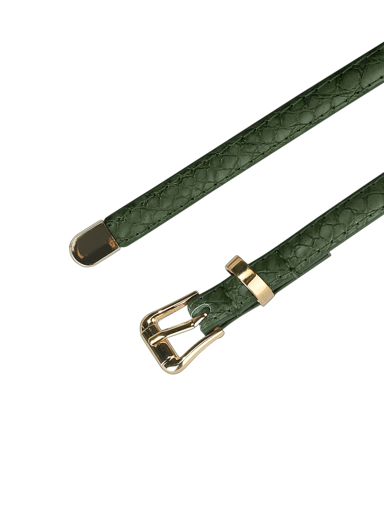 Allegra K Womens Skinny Embossed Leather Belts Alloy Pin Buckle Belt for Jeans Dresses Pants 104cm/41'' Dark Olive Green