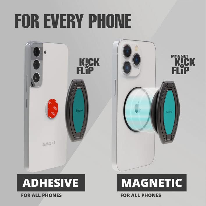 Bobino Kickflip Phone Stand β Versatile Cell Phone Holder Compatible with All Smartphones β Adjustable Angle Phone Mount for Video Watching and Recording β Ultra-Slim Foldable Phone Desk Stand