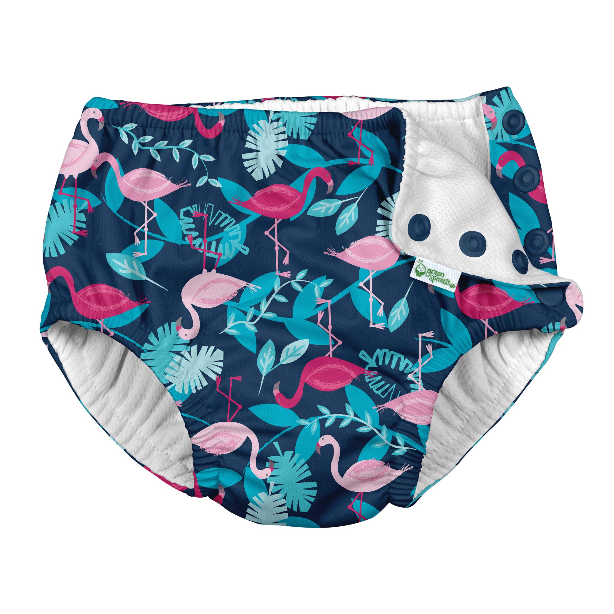 i play. by green sprouts Baby Girls Snap Reusable Swim Diaper, Aqua Dolphins, 12 Months