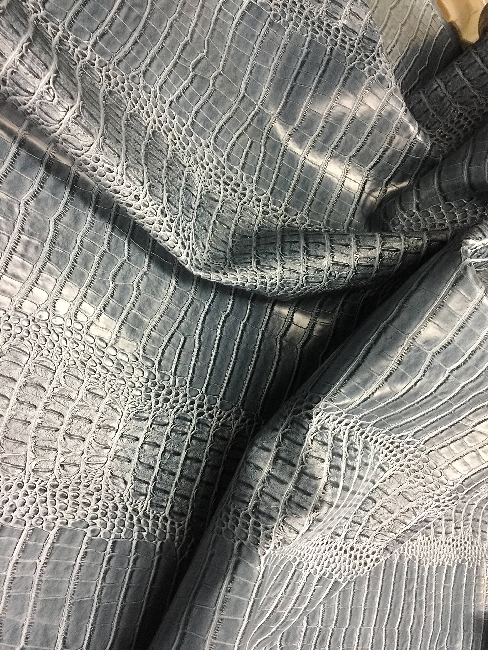 Big Nile Gray crocodile leather vinyl fabric embossed upholstery alligator by yard.