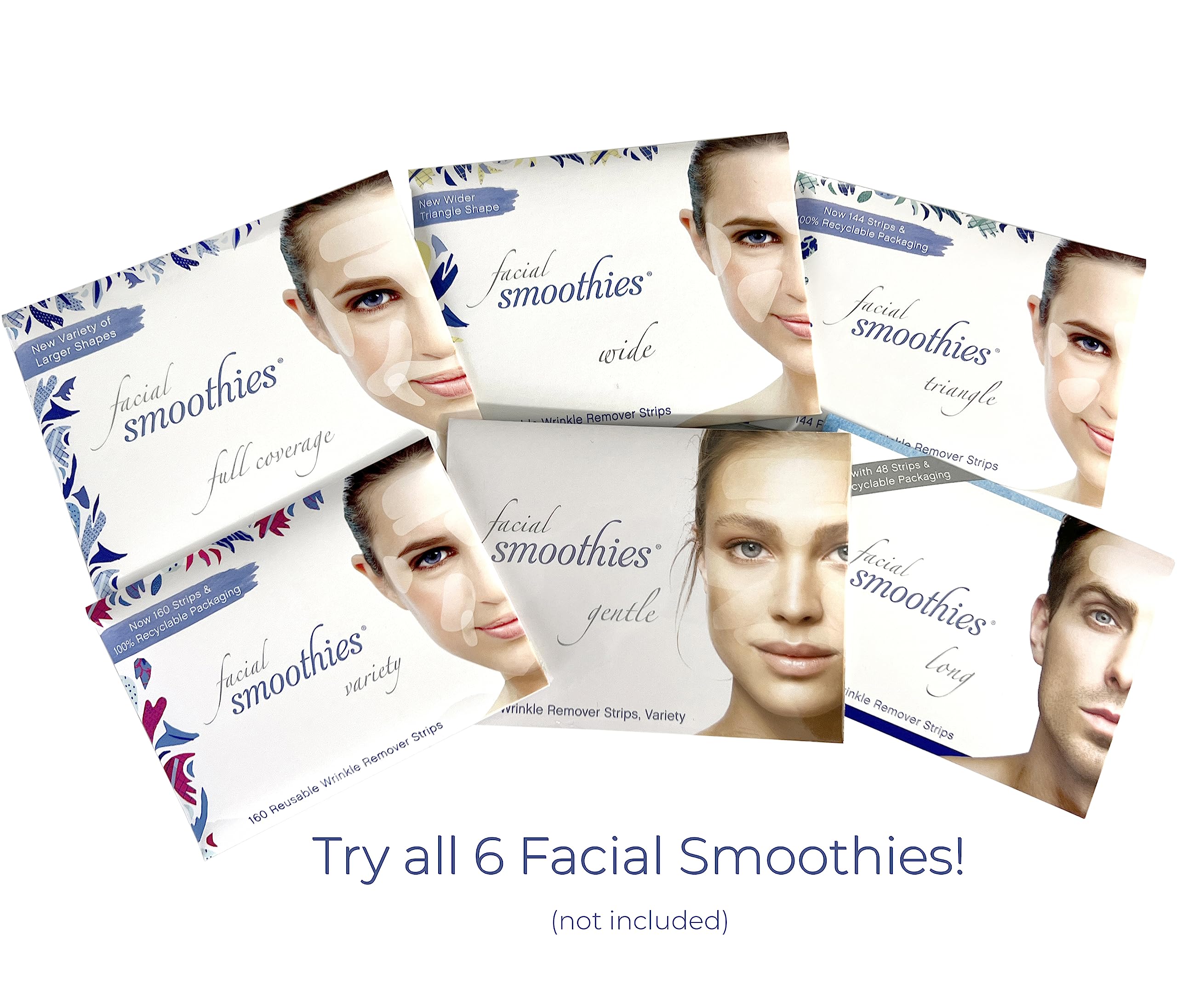Smoothies Silicone Gentle Wrinkle Patches – Facial Patches for Forehead, Elevens, Crows Feet, and Lip Lines, 56 Count per Box – Made in the USA