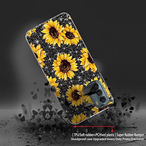 DDTKZC for Moto G Stylus 5G 2022 Phone Case,Moto G Stylus 5G 2022 Case Tempered Glass Protector Lustre Pattern-Sparkle 3 in 1 Clear Shockproof Case for Moto G Stylus 5G 2022 (Yellow Sunflower)