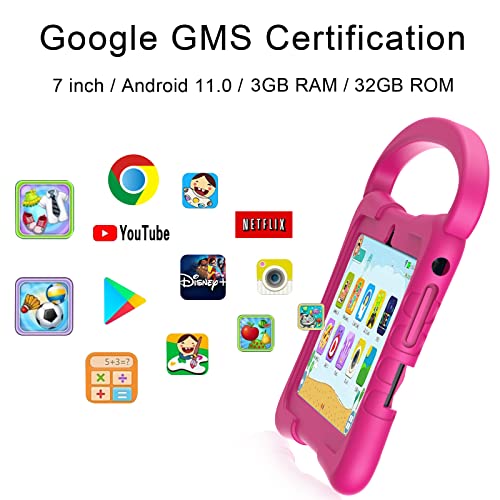 NORTH BISON Kids Tablet, 7 inch Android 11.0 Tablet for Kids, 3GB RAM 32GB ROM Toddler Tablet with Bluetooth, WiFi, GMS, Parental Control, Dual Camera, Shockproof Case, Educational, Games