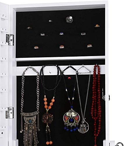 DECOMIL – Jewelry Armoire with Mirror | Jewelry Cabinet Standing, LED Lights and Full lengt Mirror | White