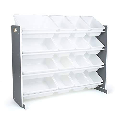 Humble Crew Kids Toy Organizer with 16 Storage Bins, Grey/White
