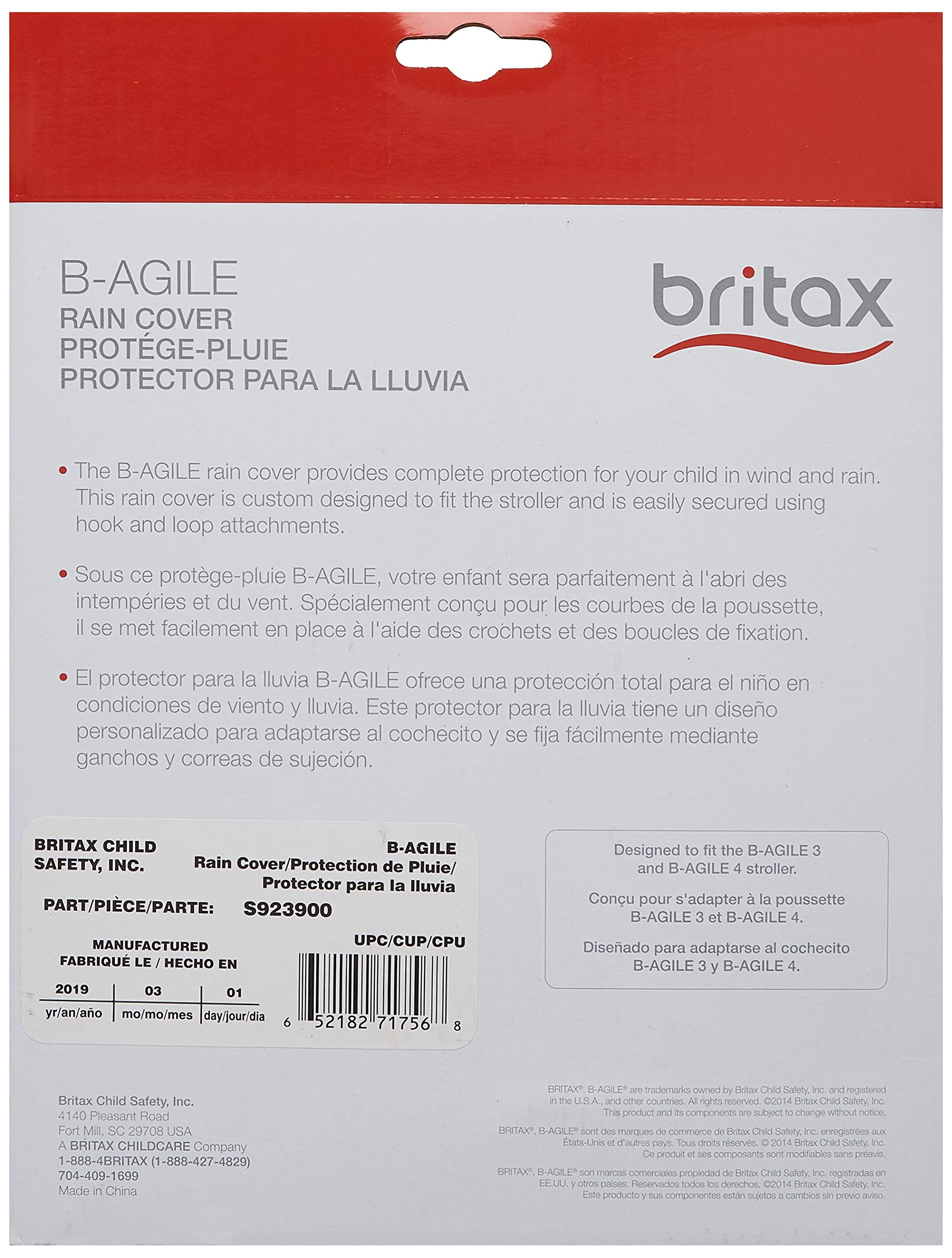 Britax Single B-Agile, B-Free, Pathway Strollers Wind and Rain Cover | Easy Install + Air Ventilation + Storage Pouch Included