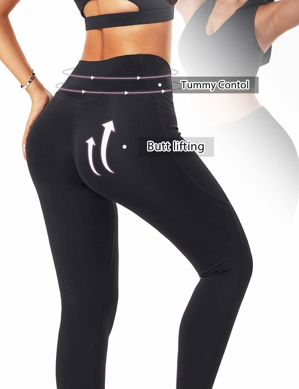 AEEZO Women's Scrunch Pocket Yoga Leggings No Front Seam Butt Lifting Intensify Workout Yoga Pants