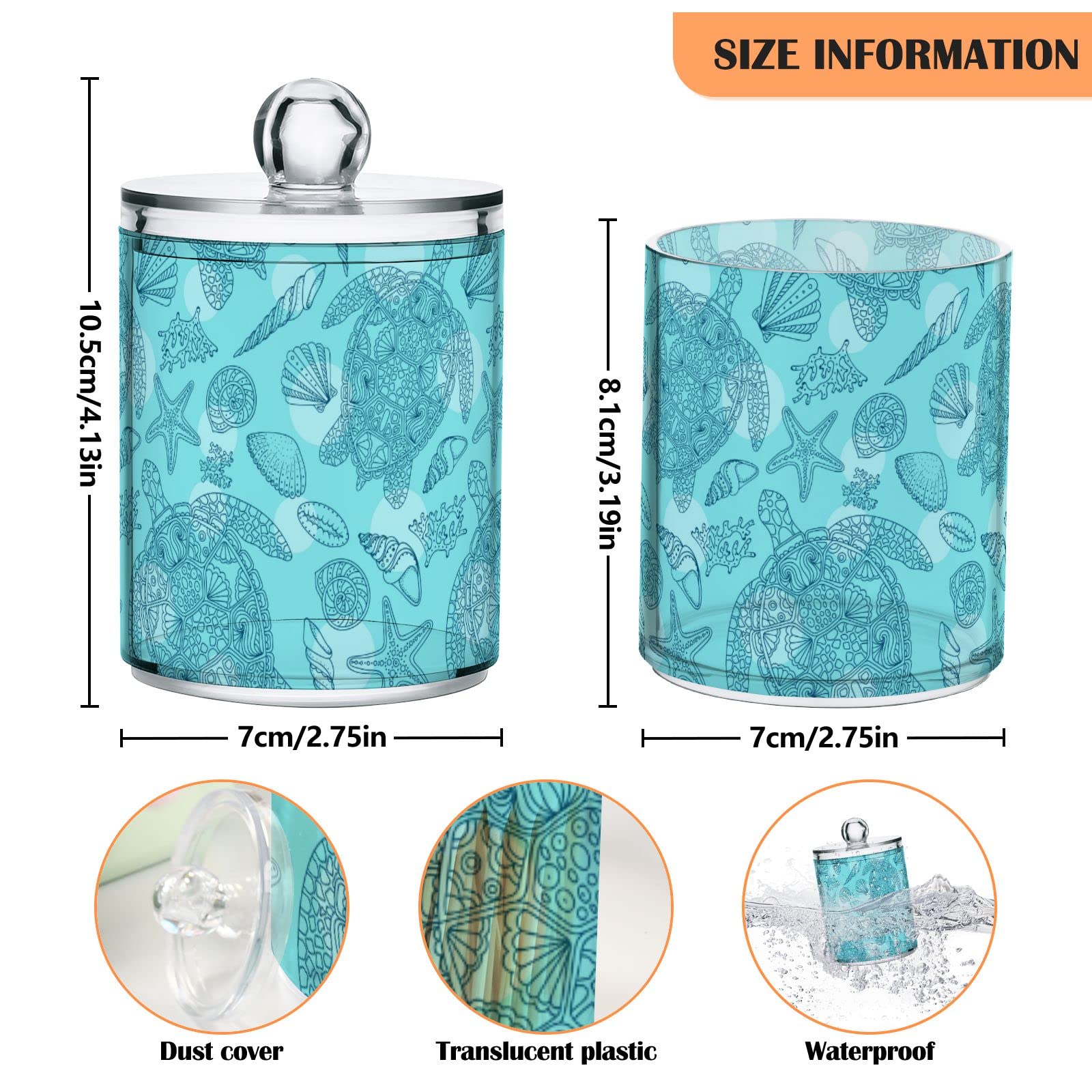 MNSRUU 2 Pack Qtip Holder Organizer Dispenser Seashells and Turtle Bathroom Storage Canister Cotton Ball Holder Bathroom Containers for Cotton Swabs/Pads/Floss