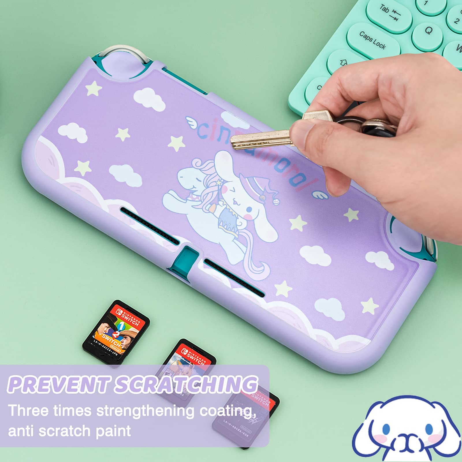 DLseego Protective Case Design for Switch Lite, TPU Cover Case Cute Rabbit Animal Pattern Shock-Absorption Design Hard Cover with 2 pcs Thumb Grips - Purple Rabbit