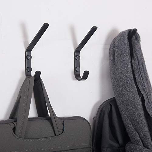 WEBI Coat Hook Wall Mounted - Heavy Duty Metal Dual Wall Hook Rack – Double Prong Robe Hooks for Bathroom Kitchen Office Entryway Closet,Single Hook,Black,5 Packs
