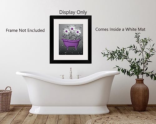 Bathroom Wall Decor, Daisy Flowers in Tub, Bubbles, Photography Matted Wall Art Picture