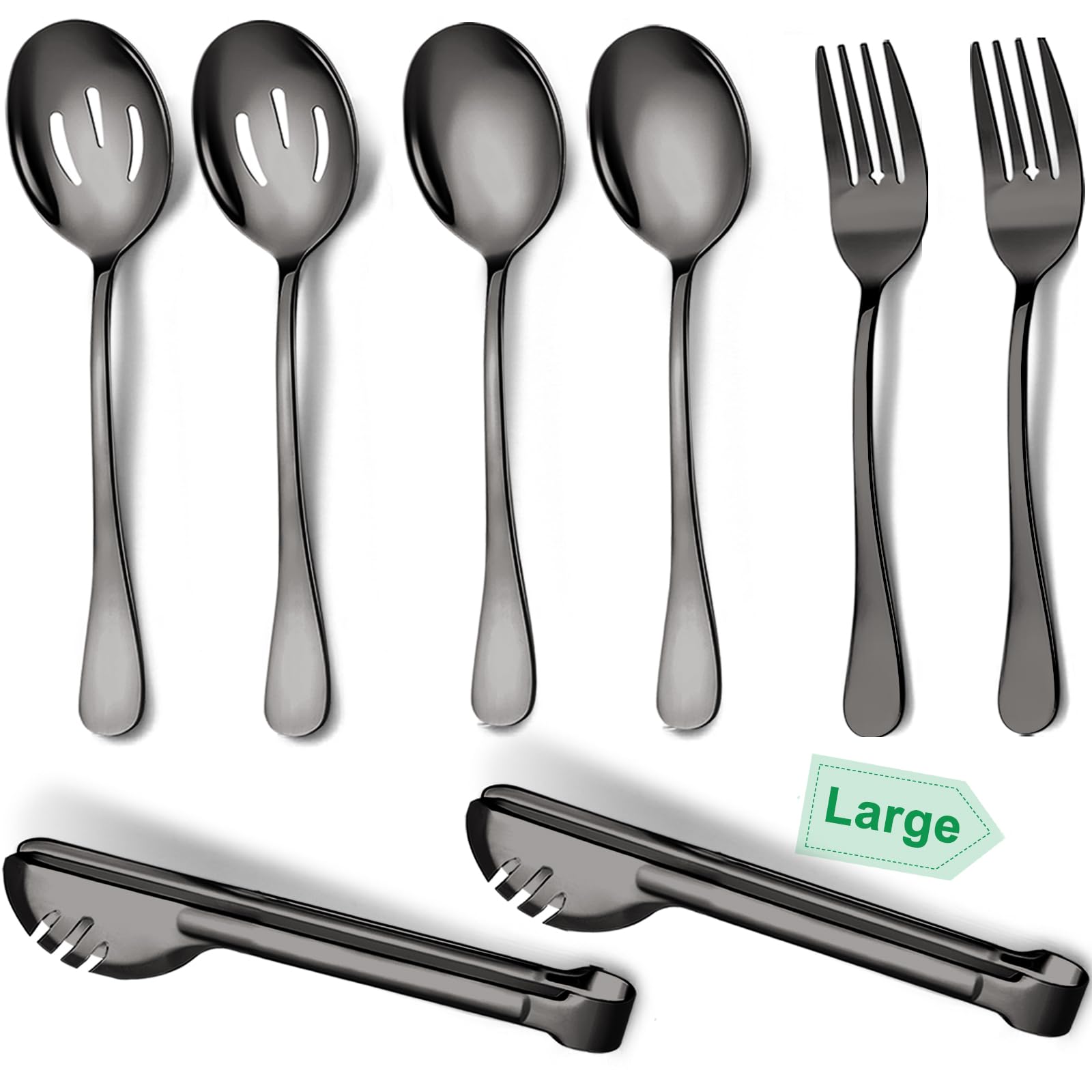 Large Stainless Steel Serving Utensils Set 15 Pcs with 10" Serving Spoon,10" Slotted Spoons,10" Serving Forks,9.5" Serving Tongs,Soup Ladle,Pie Server,Cake/Butter Knife for Buffet/Parties
