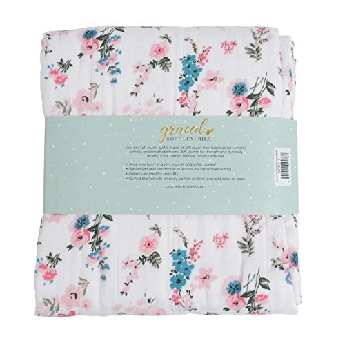 GRACED SOFT LUXURIES Softest Gentle Large Muslin Quilt, 47" x 47" Muslin Baby Receiving Blanket (Pastel Floral)