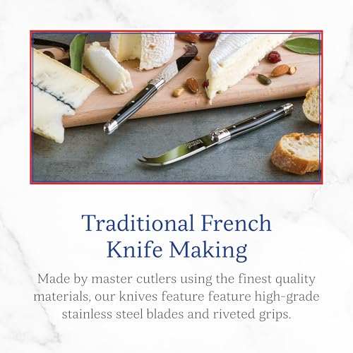 Jean Dubost Laguiole Rustic Range 3-Piece Cheese Knife Set, Olive Wood Handles - Rust-Resistant Stainless Steel - Includes Wooden Tray - Made in France