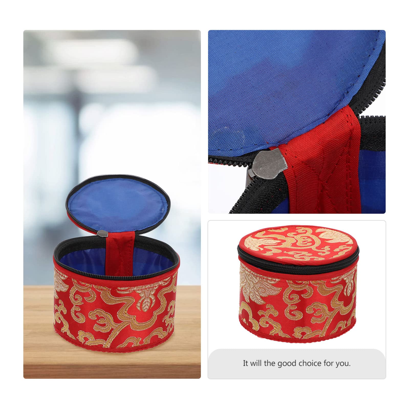 Brocade Cushion Carry Bag Singing Bowl Case Storage Bag: Singing Bowl Carry Case Bag Zippered Tibetan Sound Bowl Cover Container for Buddhist Meditation Bowl 16CM Cushion Meditation Bowl