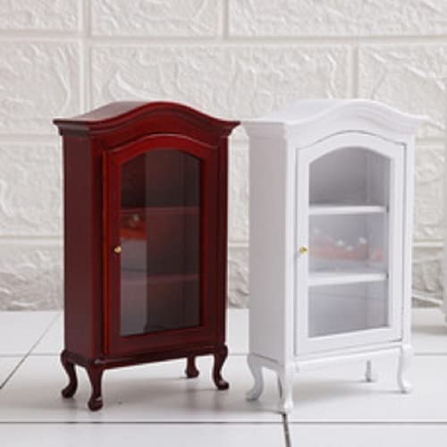 Dollhouse Furniture Display Shelf 1:12 Scale Miniature Bookshelf Cabinet Decoration Classic Wooden Storage for Mini Artificial House Accessories (White)