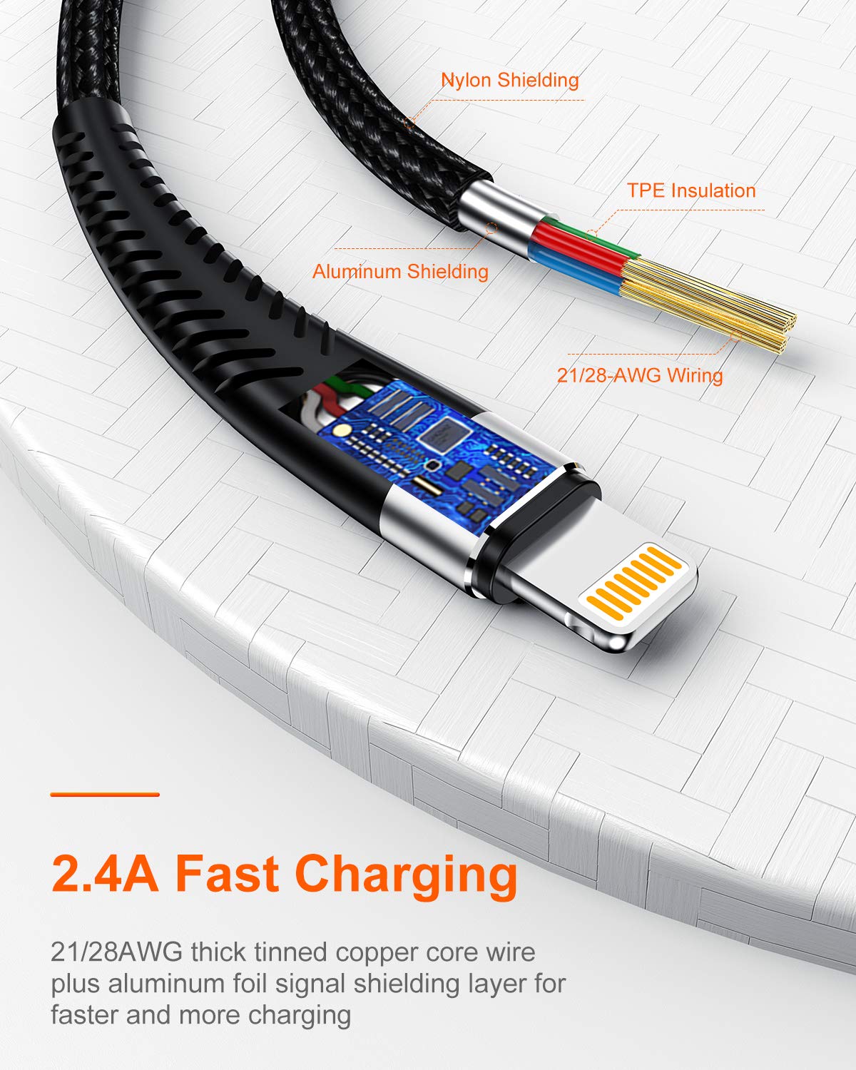 Apple MFi Certified iPhone Charger 6ft, 3Pack Long Lightning to USB Cable 6 Feet, High Fast/Data Sync 6 Foot Apple Charging Cable Cord for iPhone 13/12/11 Pro/11/XS MAX/XR/8/7/6s/6/plus,iPad Pro/iPod