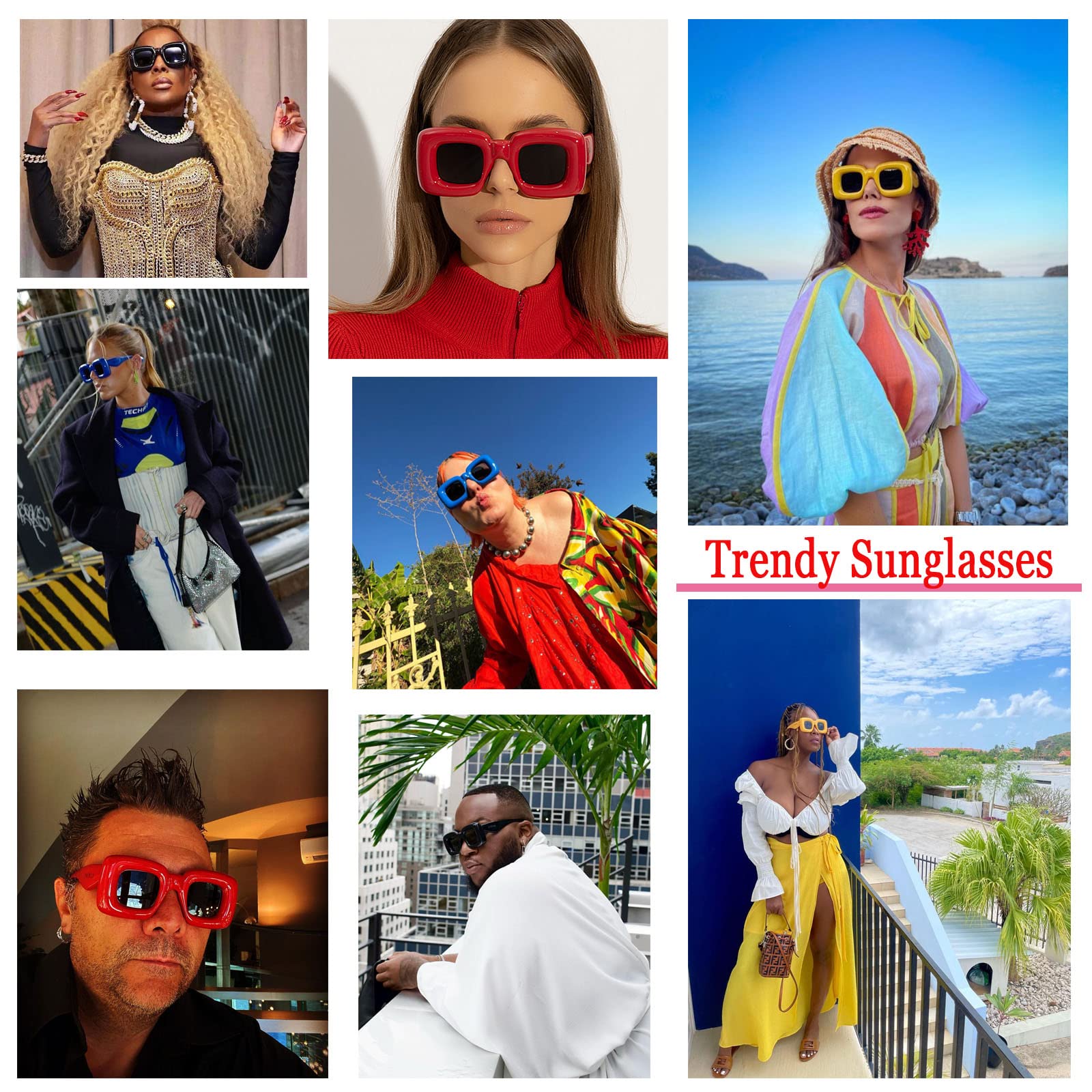 Akirawang Fashion Square Inflated Sunglasses for Women Men Oversized Thick Frame Trendy Glasses Mask Shades Designer Style