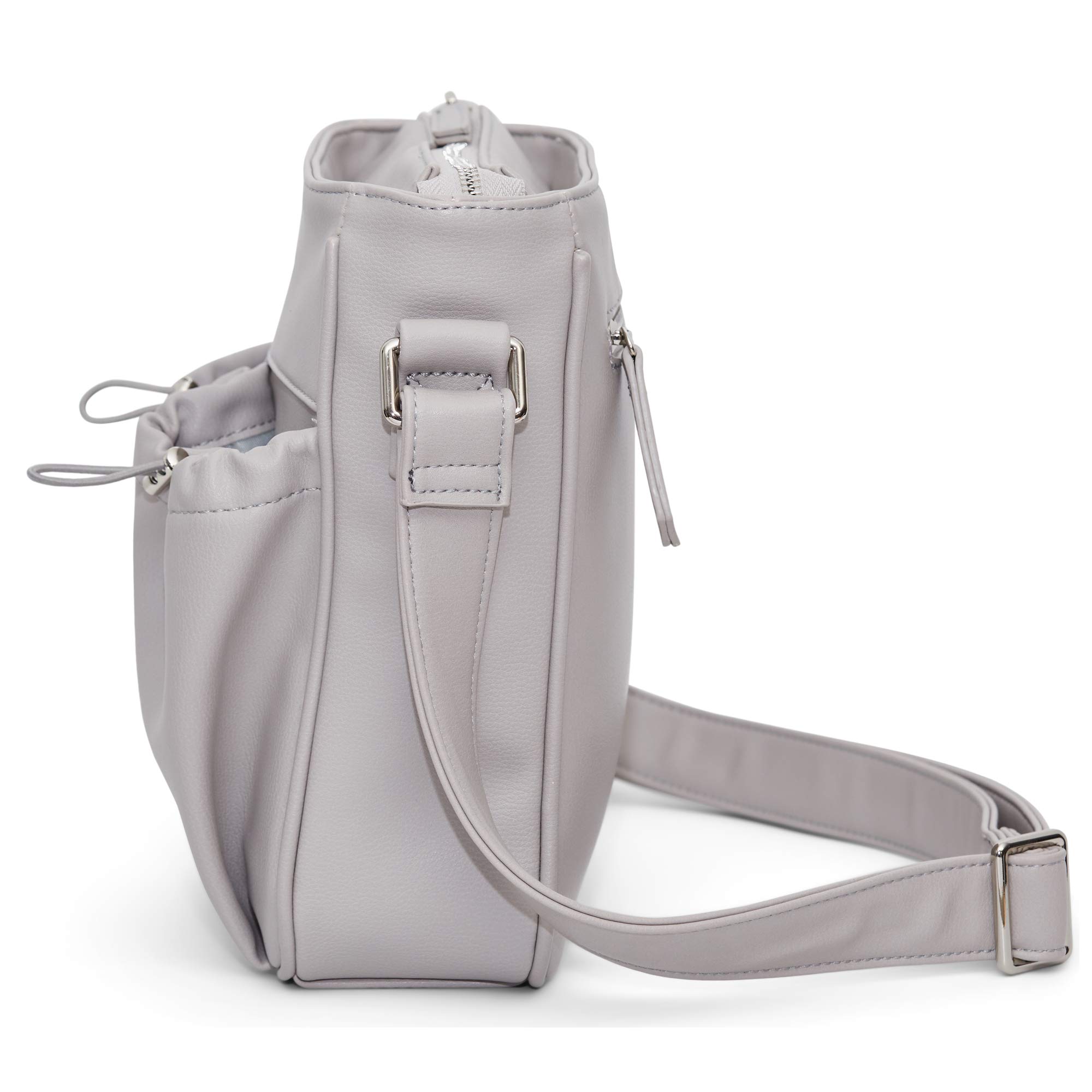 anjie + ash Crossbody Parent Bag, Diaper Bag for Mom, Compact Bag, Vegan Leather (Fog)