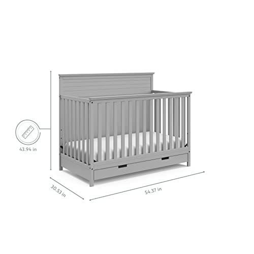 STORKCRAFT Homestead 5-in-1 Convertible Crib with Drawer (Pebble Gray) β GREENGUARD Gold Certified, Crib with Drawer Combo, Includes Nursery Storage Drawer, Converts to Toddler Bed and Full-Size Bed