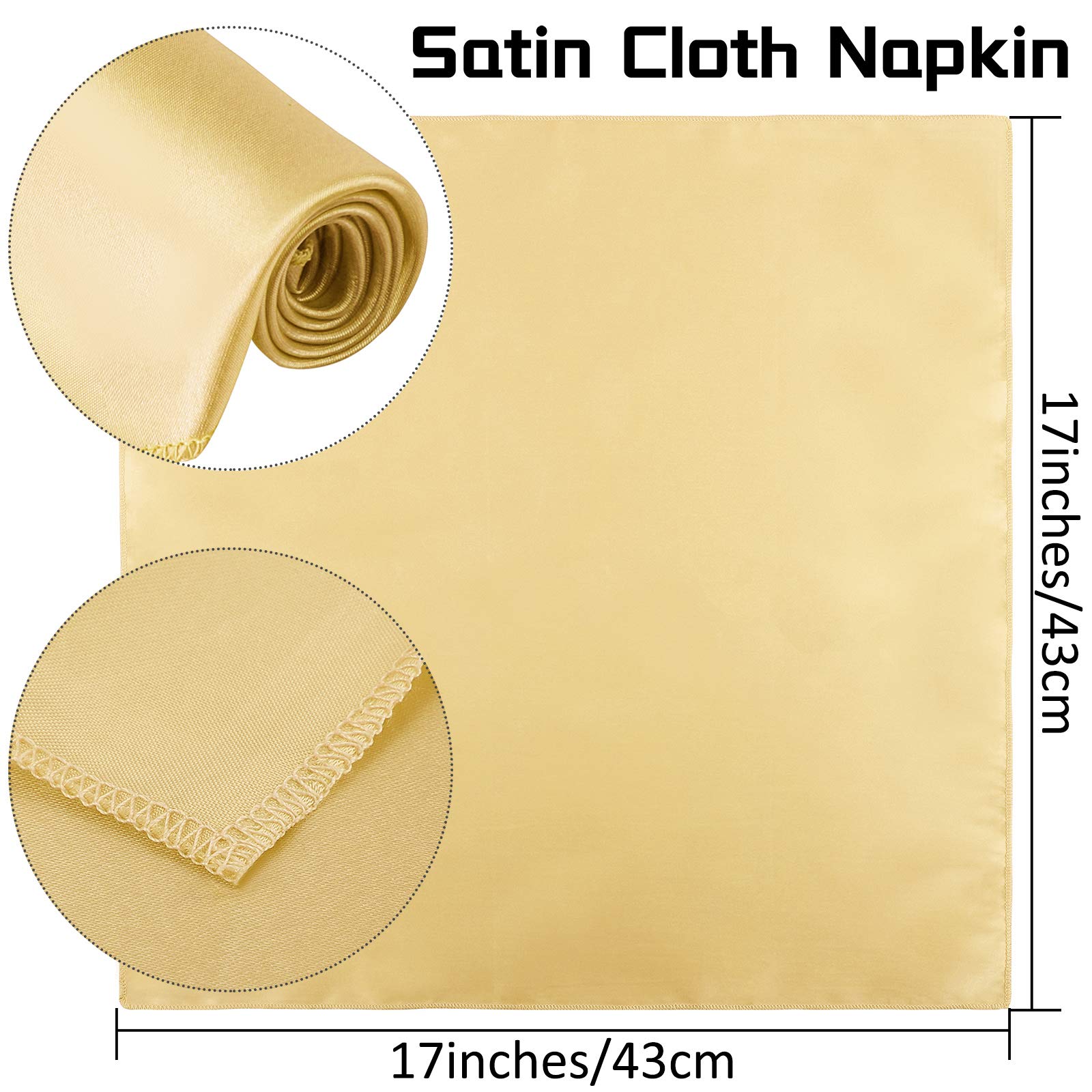 ANECO 12 Pieces Satin Napkins Soft Dinner Napkins Square Table Napkins 17 x 17 Inches for Restaurant Weddings Party Dinner Decoration (Gold)