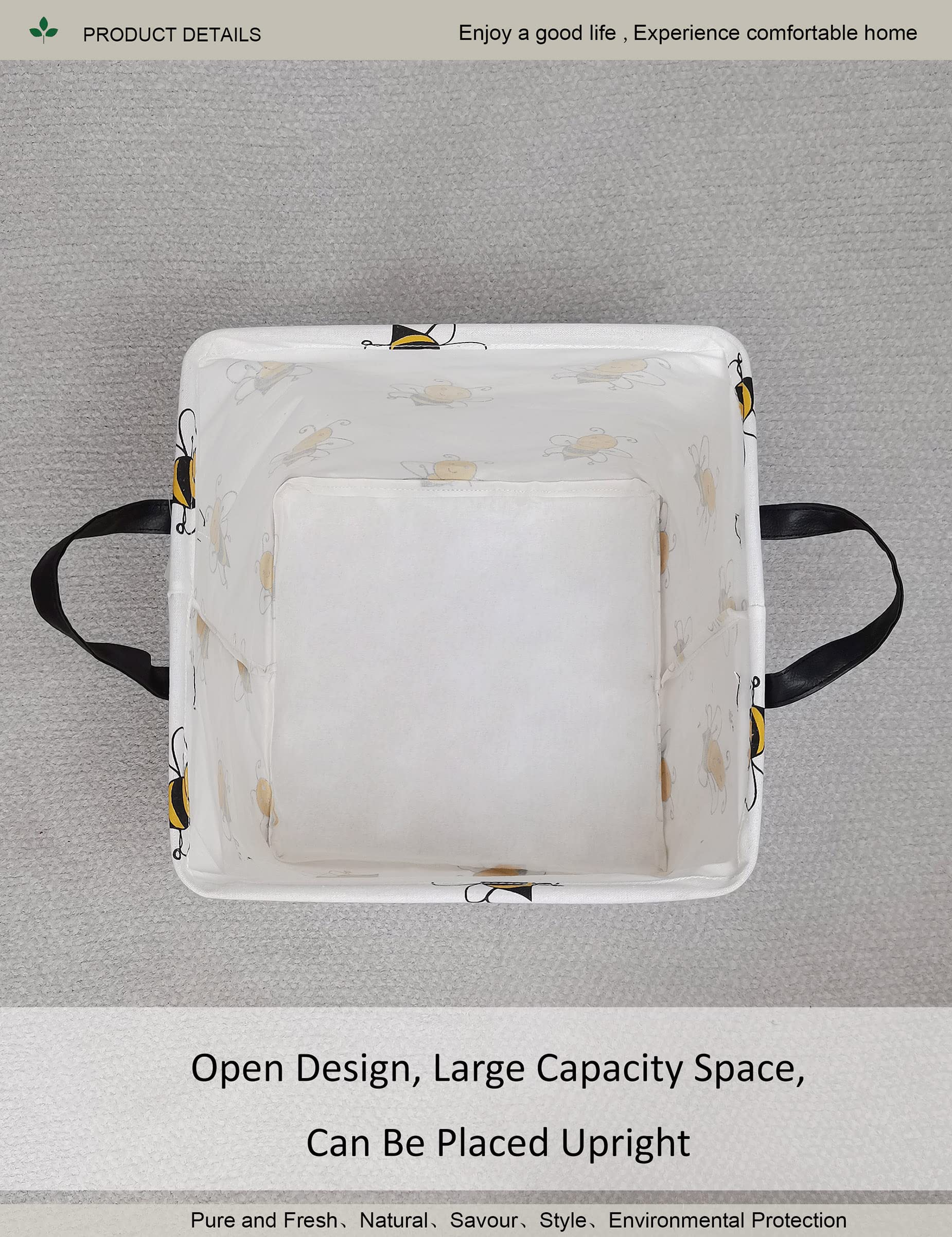 ONOEV Square Folding Laundry Basket, Canvas Basket,Nersury Hamper,Suitable for Children,Office,Bedroom,Clothes,Toys Storage(Bee