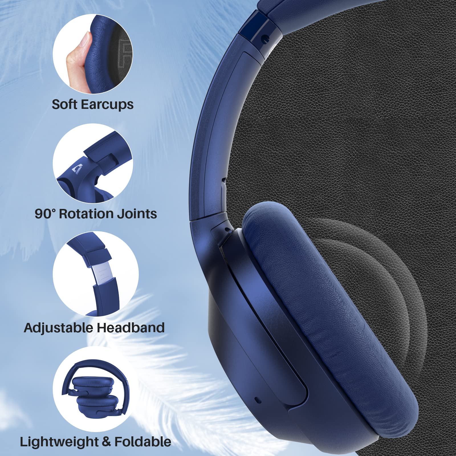 Ankbit Bluetooth 5.2 Hybrid Active Noise Cancelling Headphones for Airplane Travel, Wired and Wireless ANC Over Ear Headphones, 75H Playtime, Bluetooth Headset with Mic for Adults, iPhone, Android
