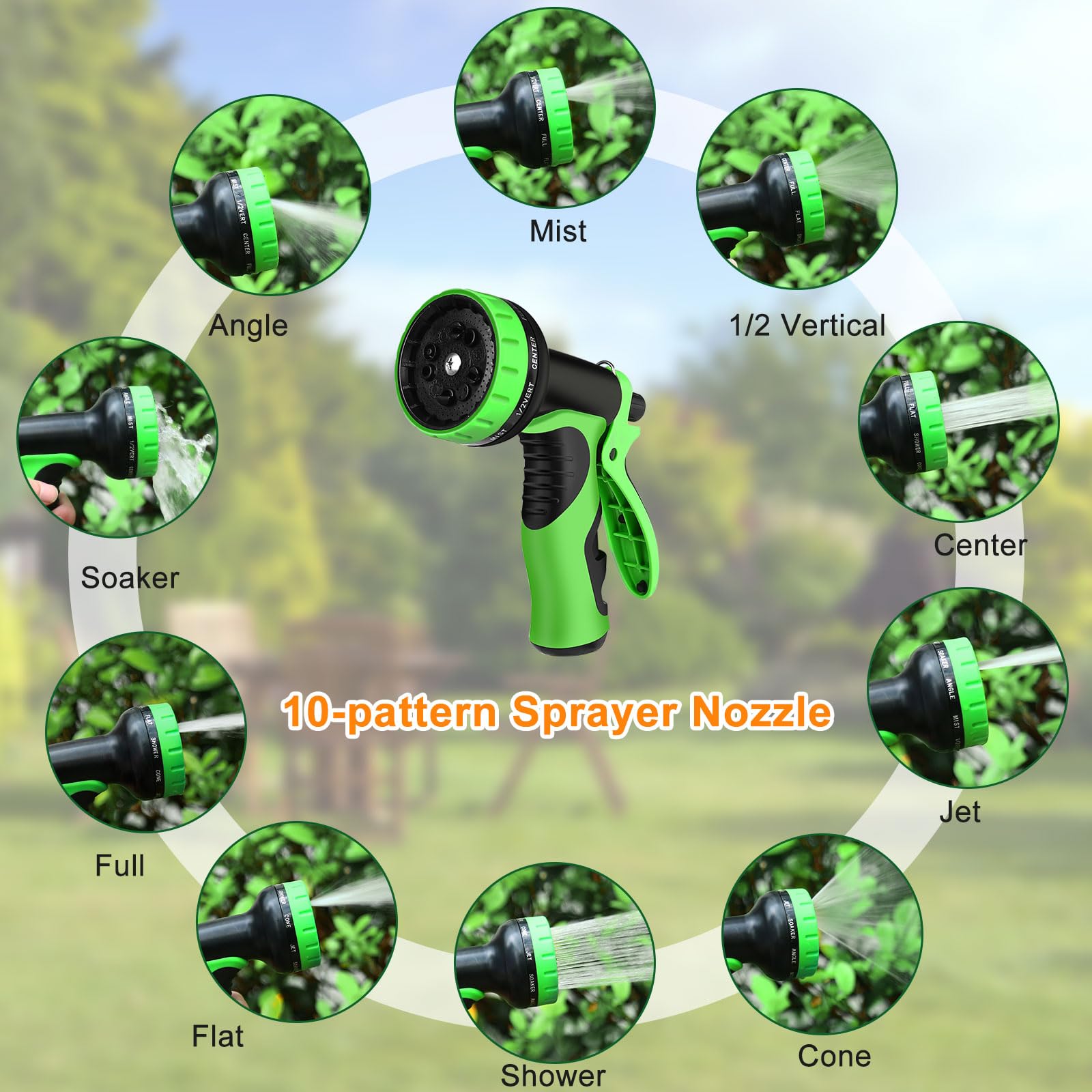 Ajokysho Garden Hose, 100ft Expandable Garden Hose with 10 Functions Spray Nozzle, Water Hose with 3/4"" Solid Brass Connector, Flexible and Leakproof Water Pipe for Car Washing, Green, SG-100FT