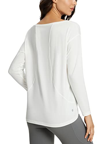 BALEAF Womens Long Sleeve Workout Tops Shirts Loose Fit Quick Dry Athletic Yoga Tee Shirts Lightweight Casual Fall White M