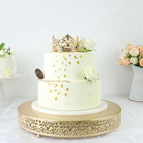 Efavormart 16" Round Lace Gold Metal Wedding Cake Stand, Dessert Display Stand Glossy Metallic Finish for Dessert Cupcake Pastry Candy Display Plate Event, Birthday Party