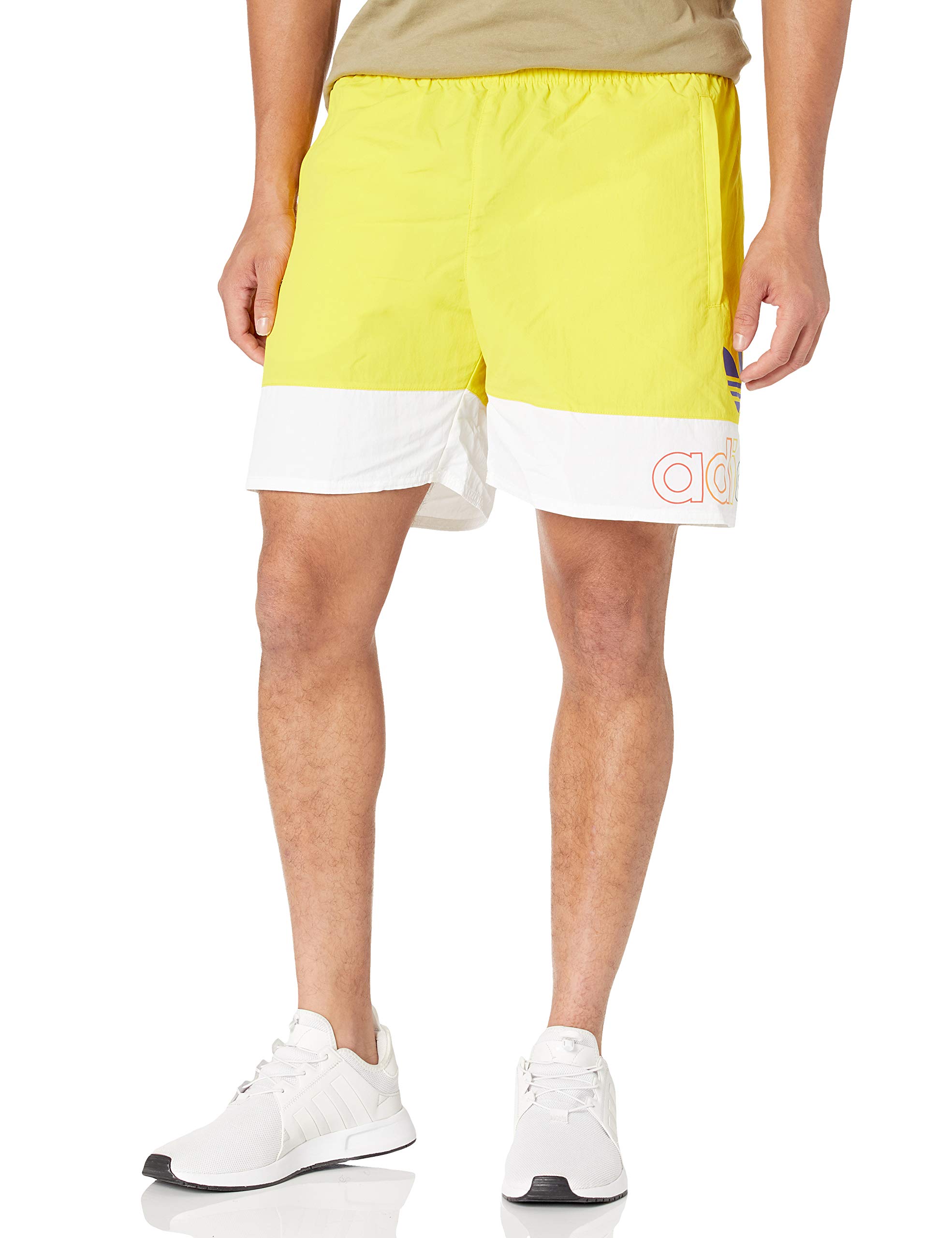 adidas Originals mens Pride Freestyle Woven Shorts Yellow/White X-Large