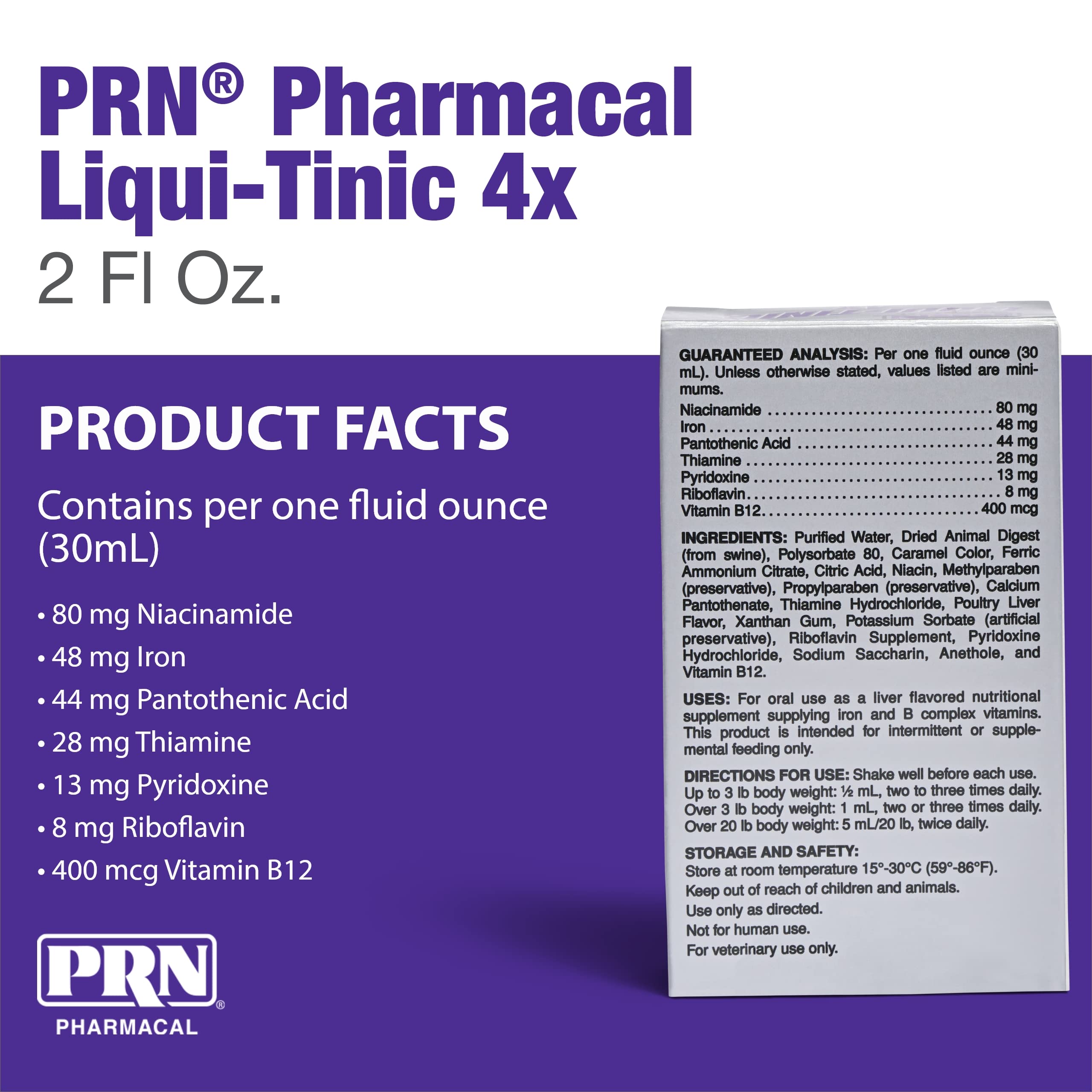 PRN Pharmacal Liqui-Tinic 4X - Iron & Vitamins Oral Nutritional Supplement for Pets- Liver-Flavored Supplement with Iron & B-Complex Vitamins to Support Wellness - 2 fl oz (3 Pack)