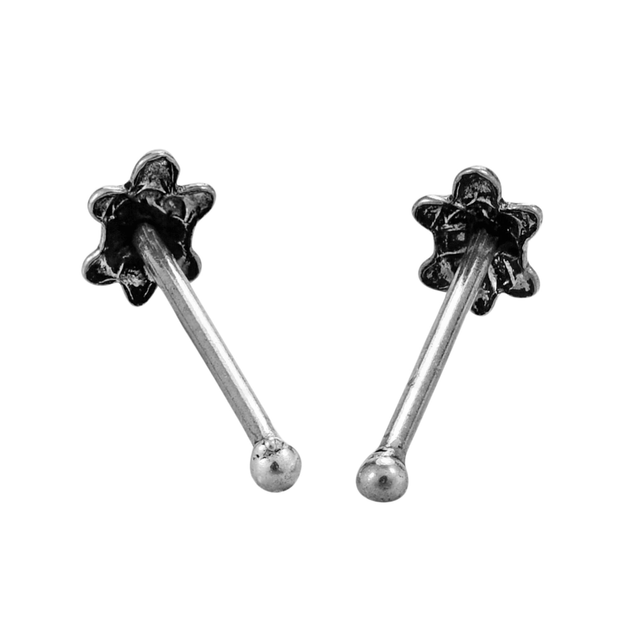 AeraVida 22G A Pair of Adorable Turtles Oxidized Sterling Silver Nose Ring | Turtle Nose Ring Stud | Turtle Nose Piercing Jewelry | Nose Ring Bone Stud Small