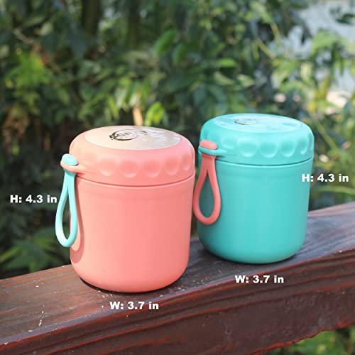 AGRATU 2 Pack 13.5oz Thermos for Hot Food Kids Lunch Box Set with Spoon Food, Leak Proof Insulated Lunch Box Container for Kids (Green/Pink)
