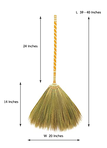 Asian Straw Broom Thai for Cleaning Floor,Housewarming Gift,Thai Vintage Retro Grass Broom Stick, Hardwood Sweeper with Brush Power and Circle Cleaning ( Length 40 inch )