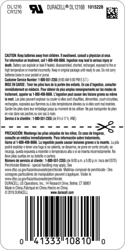 Duracell CR1216 3V Lithium Battery, 1 Count Pack, Lithium Coin Battery for Key Fob, Car Remote, Glucose Monitor, CR Lithium 3 Volt Cell