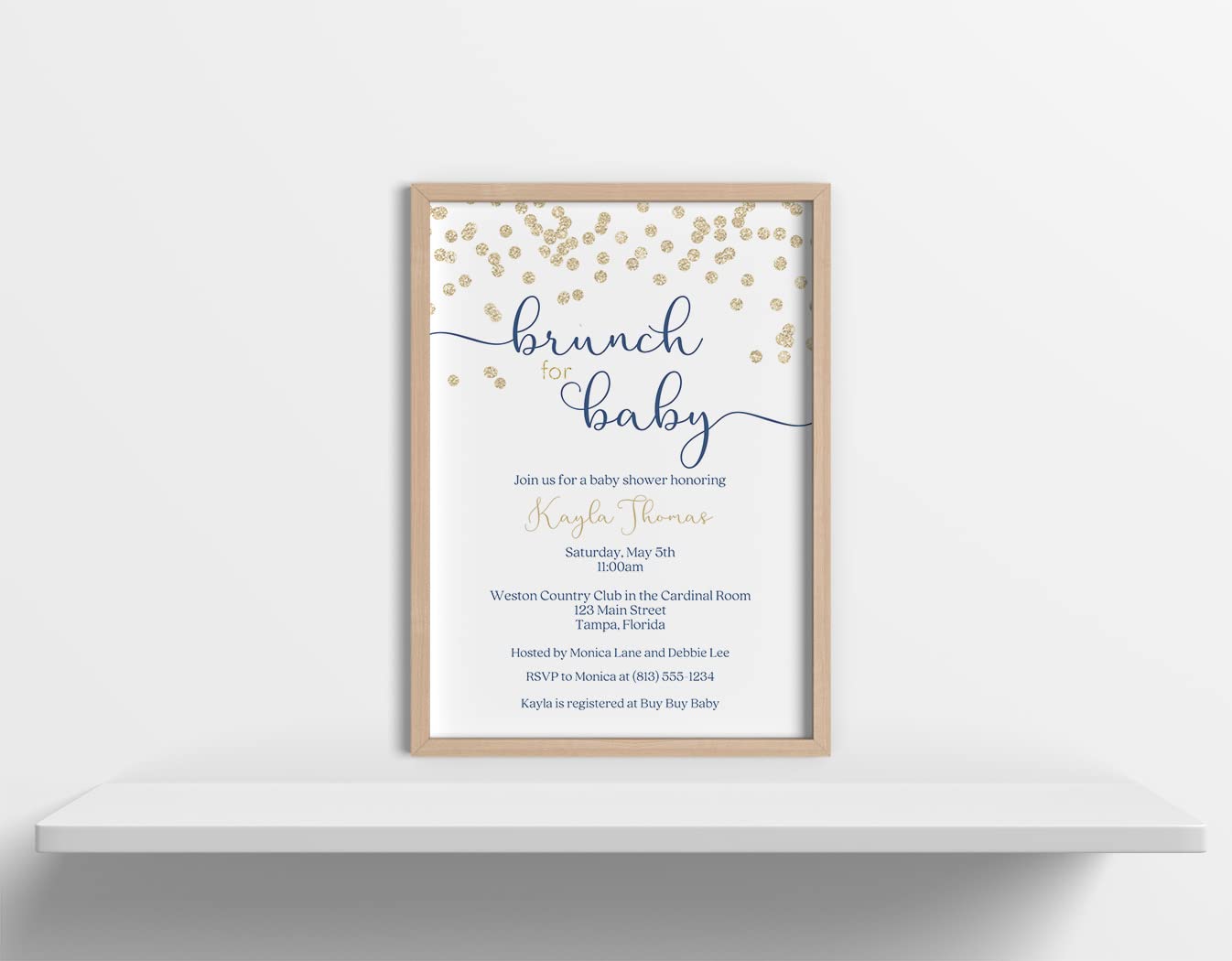 Brunch for Baby Invitations Shower Sprinkle Invites Navy Blue Gold Confetti Mimosa Champagne Glitter Sparkly Boys Printed Cards (12 count)