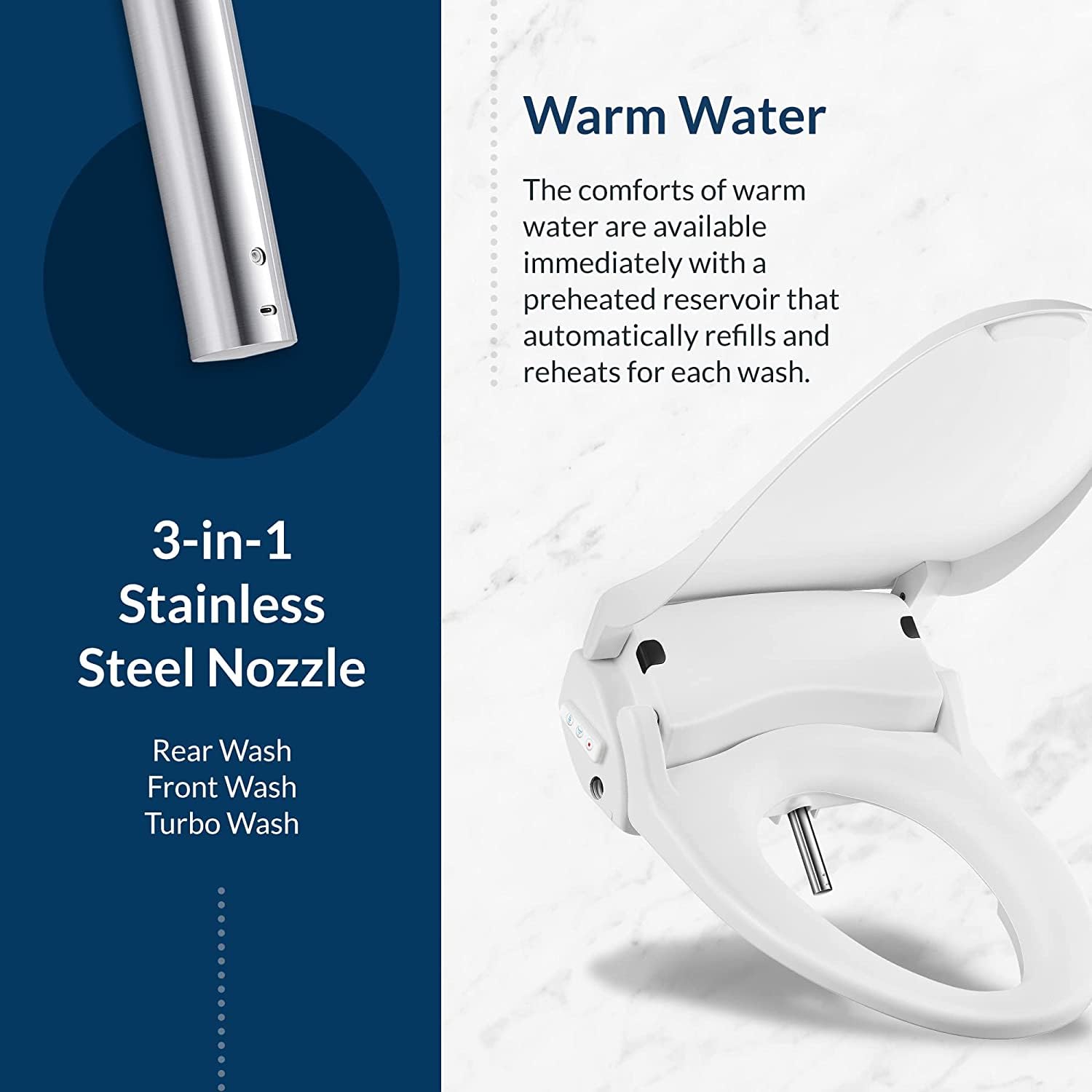 Bio Bidet Slim Two Electric Bidet Toilet Seat Elongated, Warm Water, Heated Seat, Night Light, Front and Rear Wash, Wireless Remote Control, White