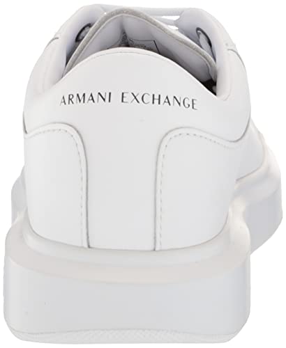 A|X Armani Exchange Men's Thick Sole Leather Sneakers, Optical White, 8