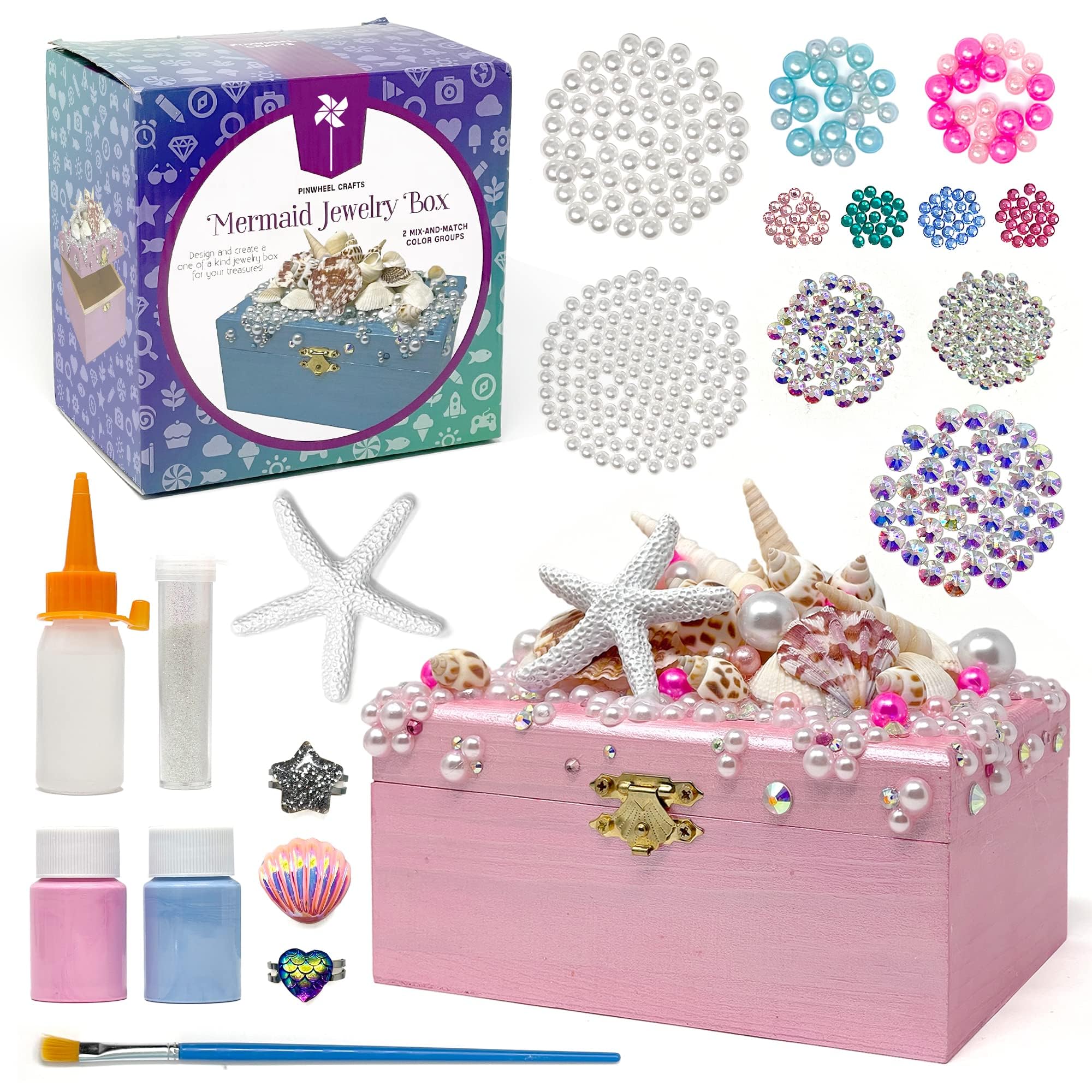 Pendant Jewelry Kit & Mermaid Jewelry Box Kit Bundle - Fun DIY Arts and Crafts Project for Kids Ages 6 7 8 9 10 11 12 - Great Gifts for All Occasions