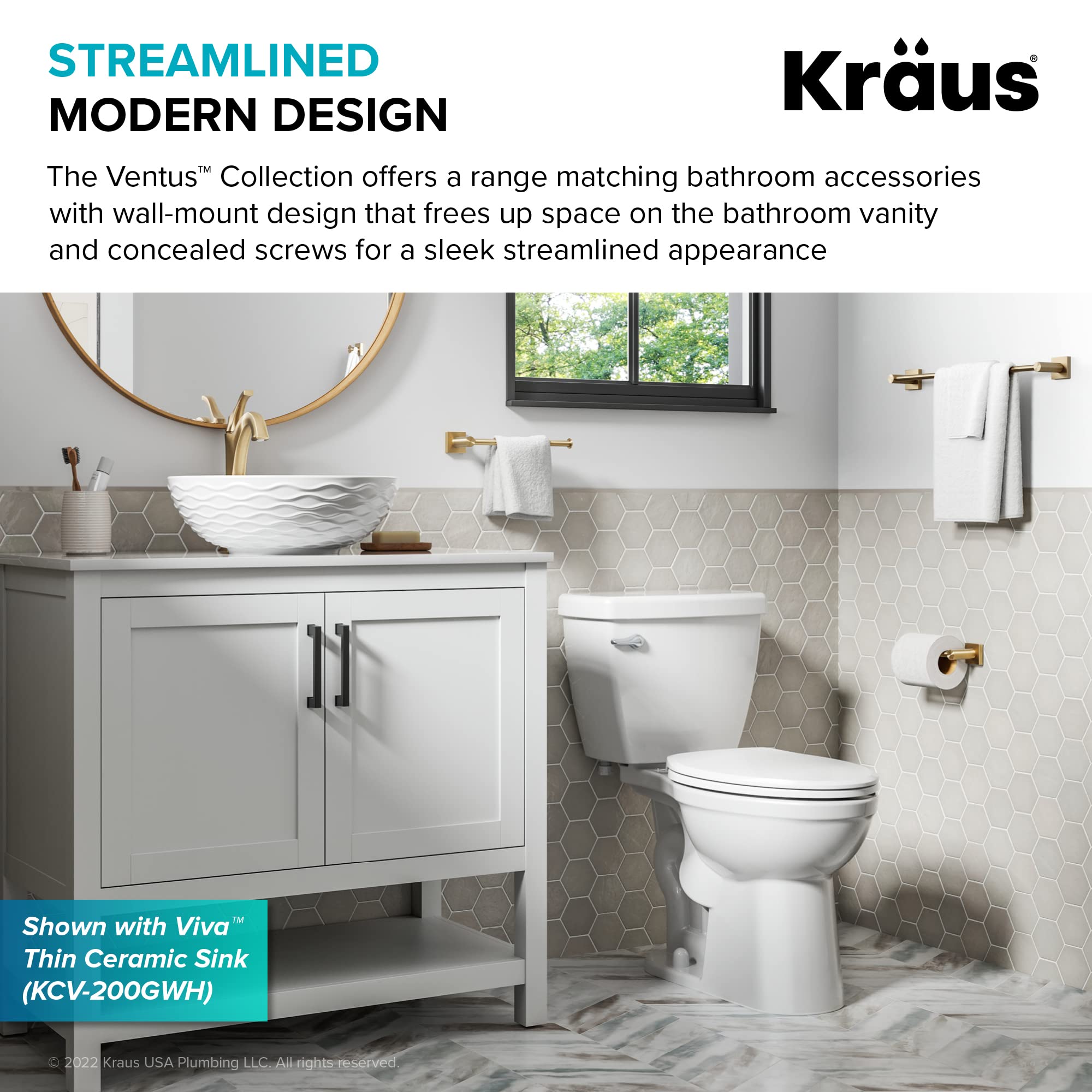 KRAUS Ventus Bathroom Robe and Towel Double Hook, Brushed Gold Finish, KEA-17702BG