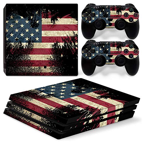 DOMILINA Vinyl Skin Decal Sticker Cover Set for PS4 PRO Console and 2 Controllers - The Flag of The United States