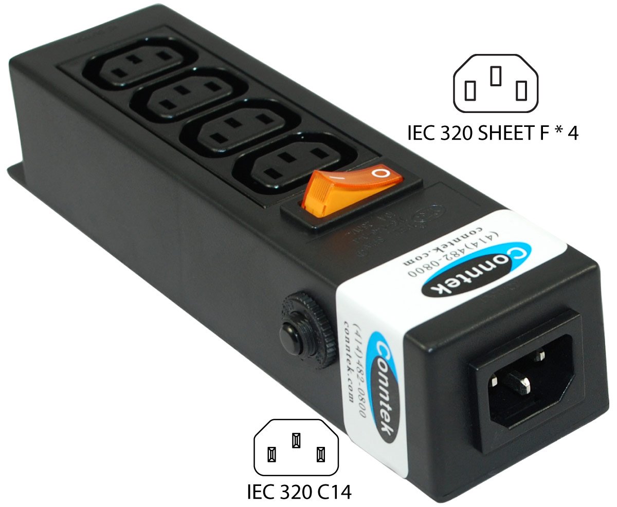 Conntek 55705 Power Strip 250 Volt 7-1/2-Inch Housing IEC C14 Inlet to 4 IEC 60320 C13 Receptacles Sheet F Computer/Server